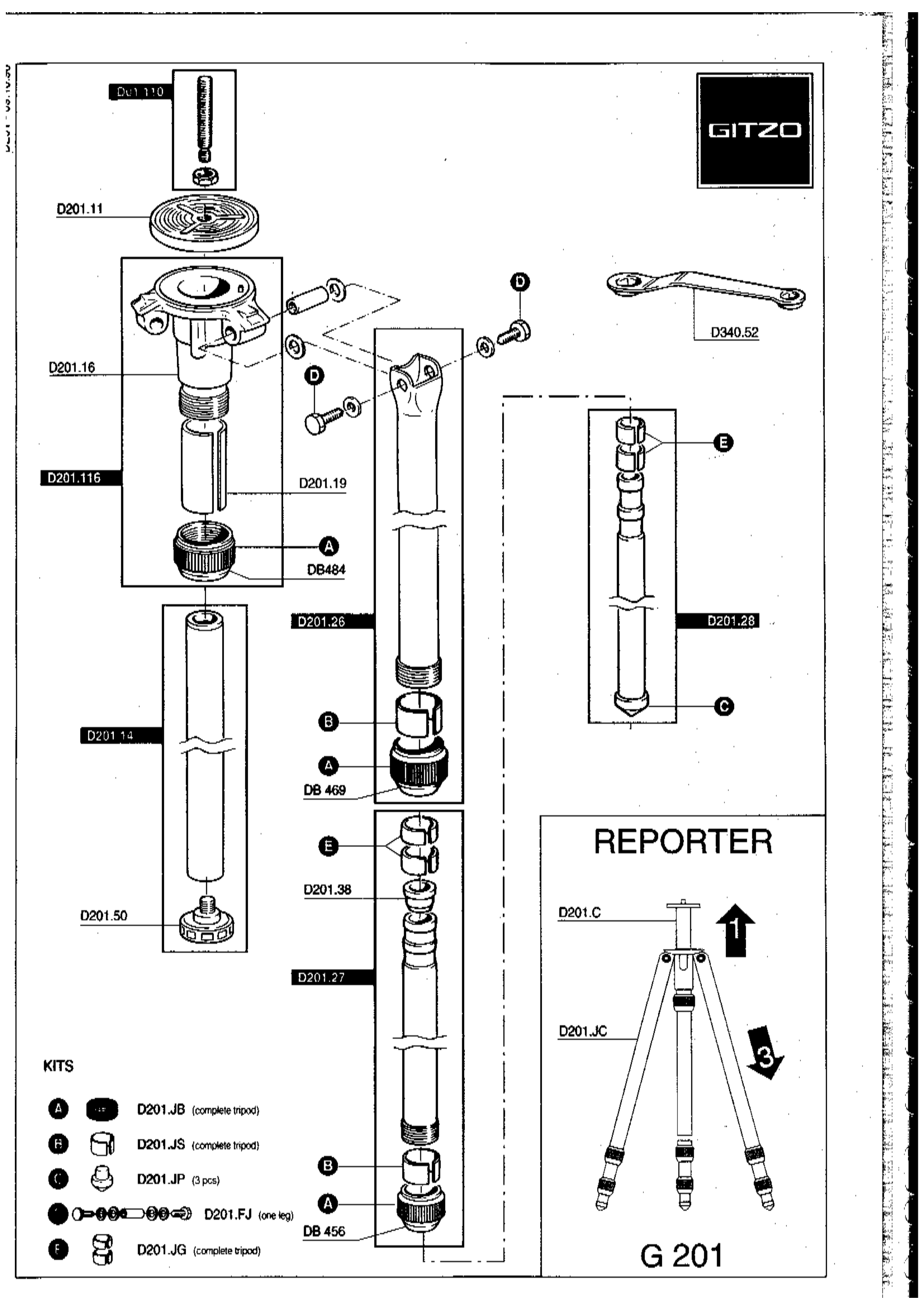 Gitzo - G201 Gitzo Reporter Tripod, Series 2, Sections 3 spare parts