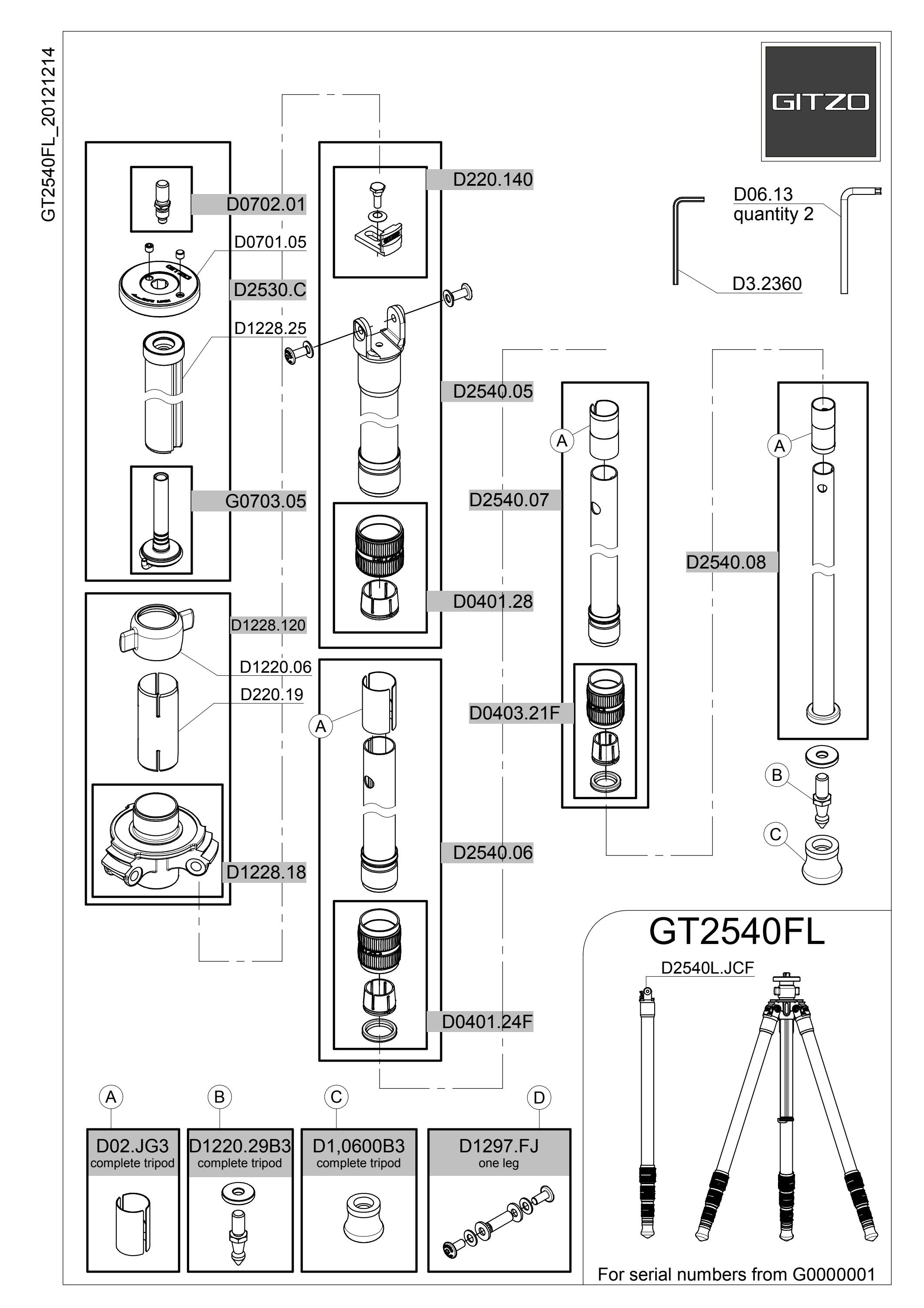 Gitzo GT2540FL Spare Parts